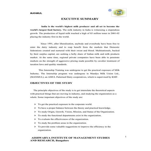 project on manmul kmf | PDF