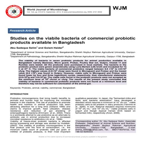 Studies on the viabile bacteria of commercial probiotic products ...