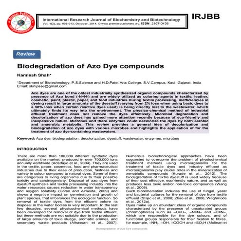 Biodegradation of Azo Dye compounds | PDF