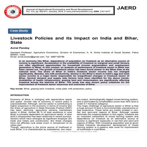 Livestock Policies and its Impact on India and Bihar, State | PDF
