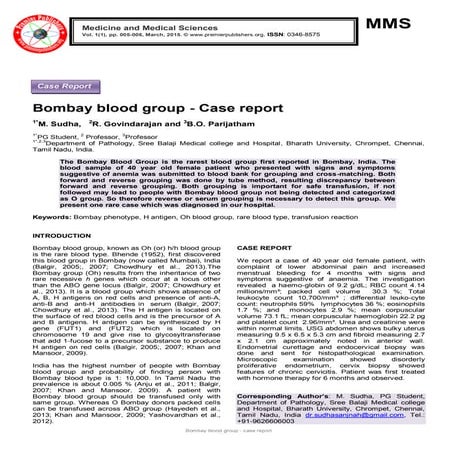 Bombay blood group - Case report | PDF