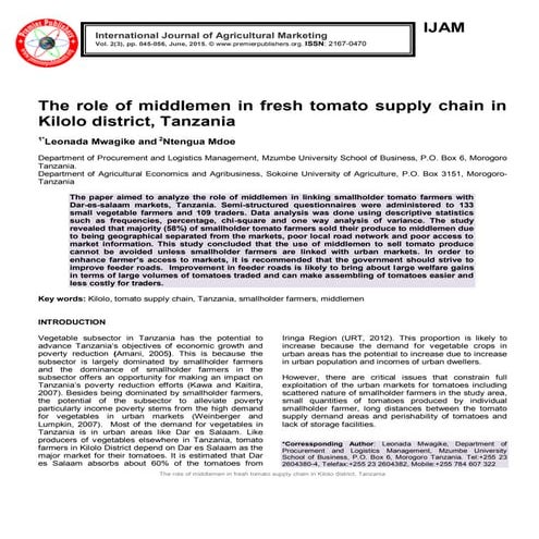 The role of middlemen in fresh tomato supply chain in Kilolo district ...