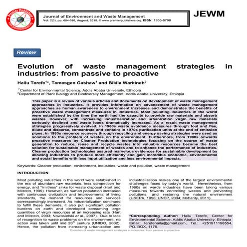Evolution of waste management strategies in industries: from passive to ...