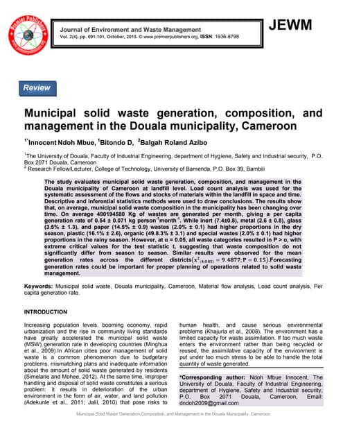 Integrated Municipal Solid Waste Management System (IMSWMS) | PDF