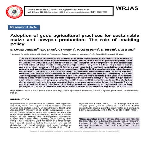Adoption of good agricultural practices for sustainable maize and cowpea production: The role of ...