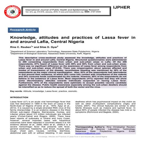 Knowledge, attitudes and practices of Lassa fever in and around Lafia, Central Nigeria | PDF