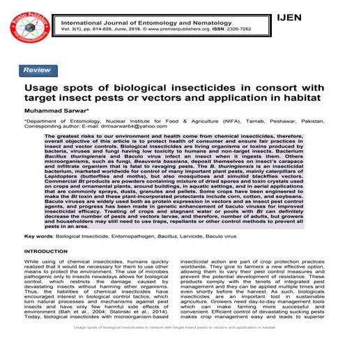 Usage spots of biological insecticides in consort with target insect ...
