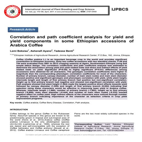 Correlation And Path Coefficient Analysis For Yield And Yield Components In Some Ethiopian