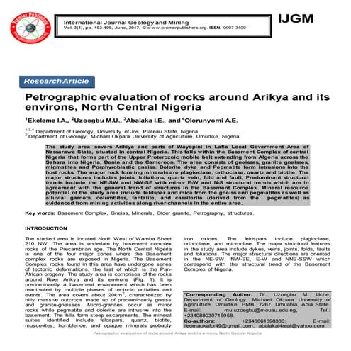 Petrographic evaluation of rocks around Arikya and its environs, North ...