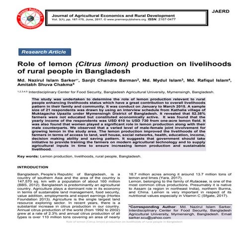 Role of lemon (Citrus limon) production on livelihoods of rural people ...
