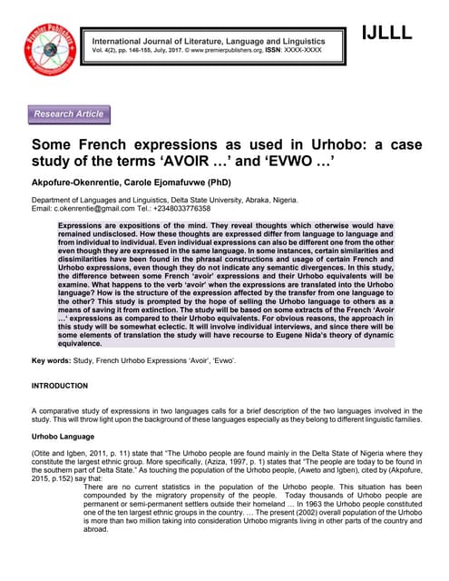 Towards Revitalization of the Urhobo Language: A Return to Orality | PDF
