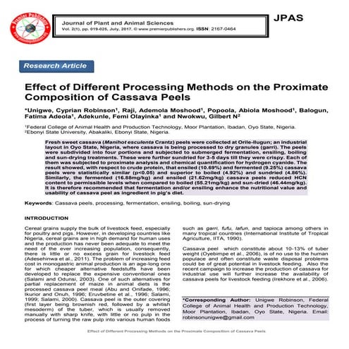 Effect of Different Processing Methods on the Proximate Composition of Cassava Peels | PDF ...