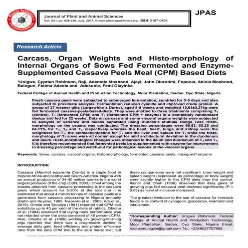 Carcass, Organ Weights and Histo-morphology of Internal Organs of Sows ...
