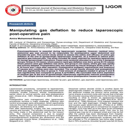 Manipulating gas deflation to reduce laparoscopic post-operative pain | PDF
