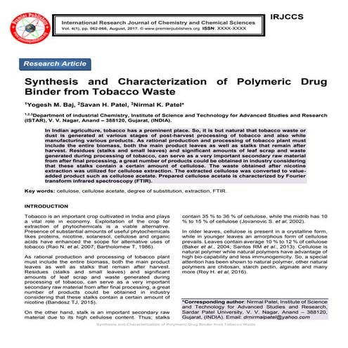 Synthesis and Characterization of Polymeric Drug Binder from Tobacco ...