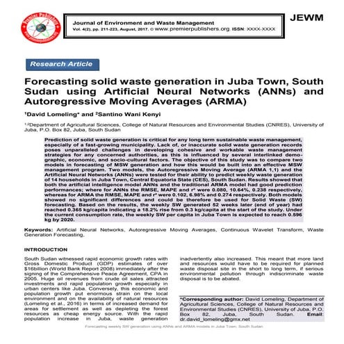 Forecasting solid waste generation in Juba Town, South Sudan using Artificial Neural Networks ...
