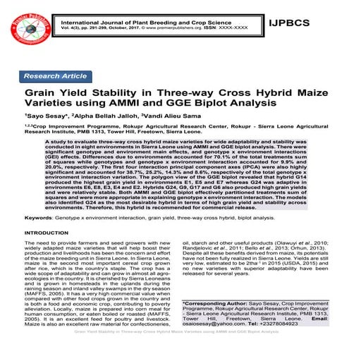 Grain Yield Stability in Three-way Cross Hybrid Maize Varieties using ...