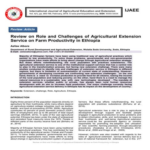 Review on Role and Challenges of Agricultural Extension Service on Farm ...