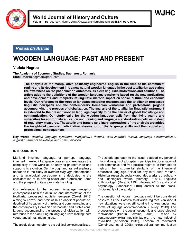 WOODEN LANGUAGE: PAST AND PRESENT