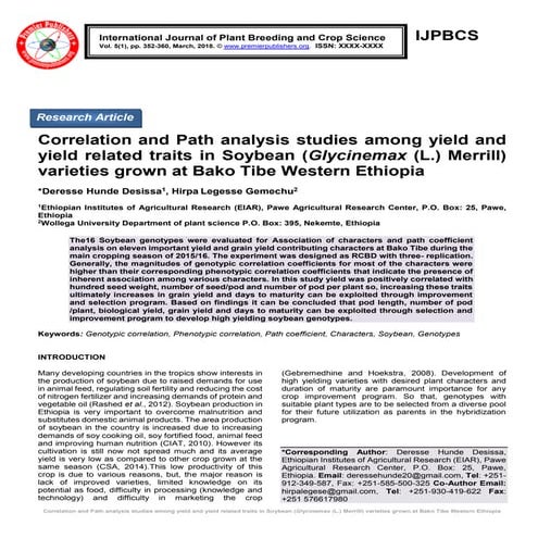 Correlation and Path analysis studies among yield and yield related traits in Soybean ...