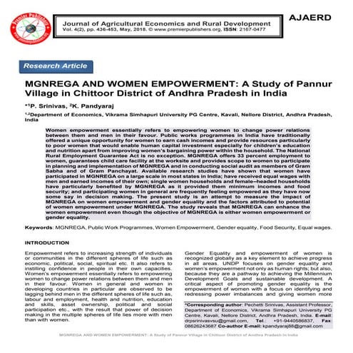 MGNREGA AND WOMEN EMPOWERMENT: A Study of Pannur Village in Chittoor District of Andhra Pradesh ...