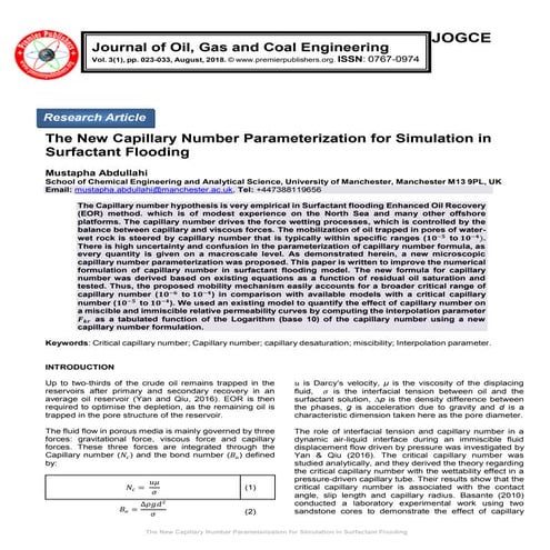The New Capillary Number Parameterization for Simulation in Surfactant Flooding | PDF
