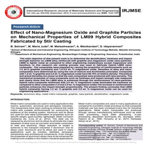 Effect of Nano-Magnesium Oxide and Graphite Particles on Mechanical ...