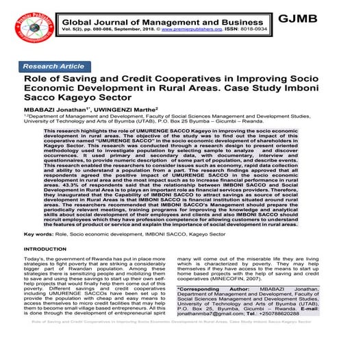 Role of Saving and Credit Cooperatives in Improving Socio Economic ...