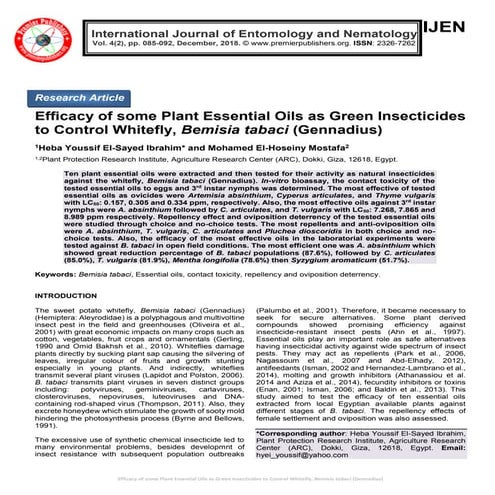 Efficacy of some Plant Essential Oils as Green Insecticides to Control ...