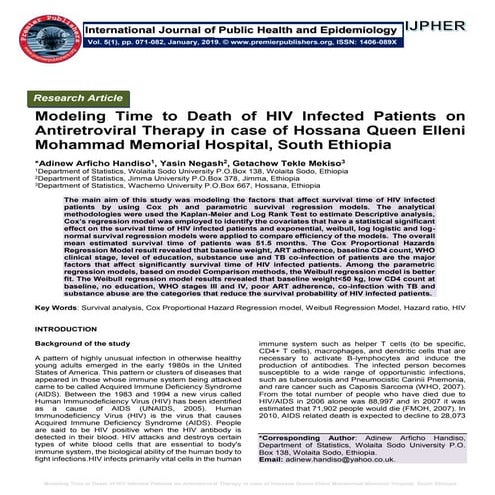 Modeling Time to Death of HIV Infected Patients on Antiretroviral ...