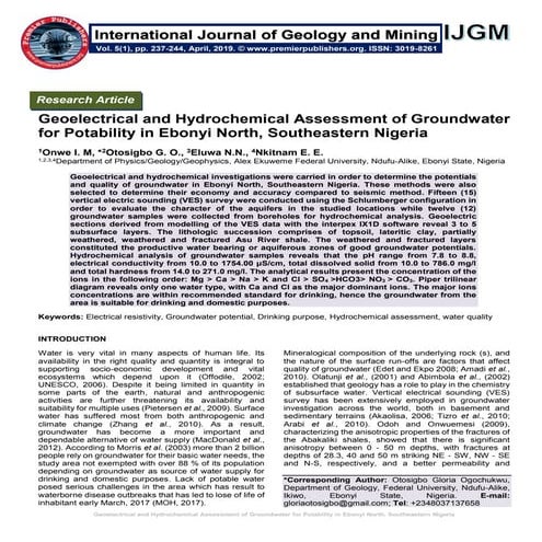 Geoelectrical and Hydrochemical Assessment of Groundwater for Potability in Ebonyi North ...