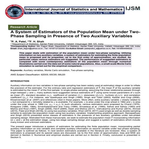 A System Of Estimators Of The Population Mean Under Two Phase Sampling In Presence Of Two