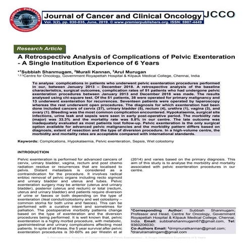 A Retrospective Analysis of Complications of Pelvic Exenteration - A ...