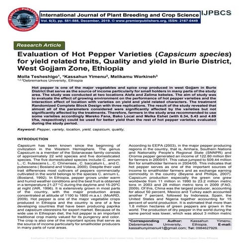 Evaluation of Hot Pepper Varieties (Capsicum species) for yield related ...