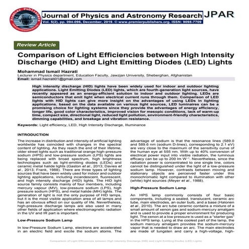 Comparison of Light Efficiencies between High Intensity Discharge (HID ...