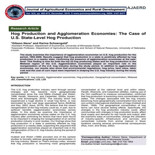 Hog Production and Agglomeration Economies: The Case of U.S. State-Level Hog Production | PDF