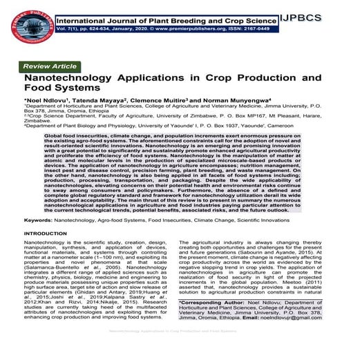 Nanotechnology Applications in Crop Production and Food Systems | PDF