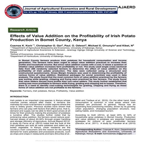 Effects of Value Addition on the Profitability of Irish Potato ...