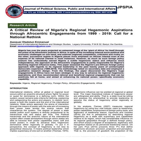 A Critical Review of Nigeria’s Regional Hegemonic Aspirations through ...