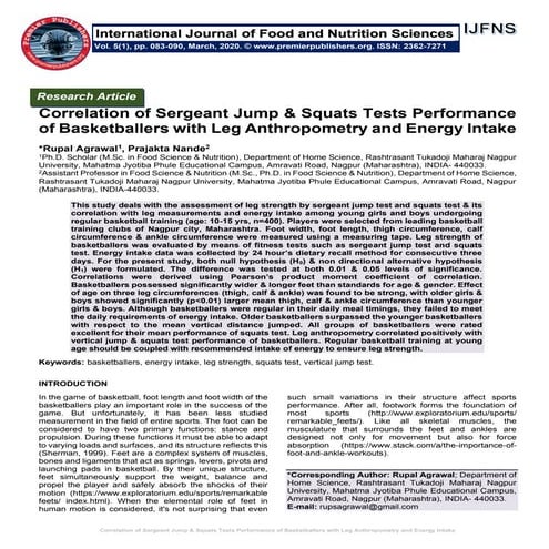Correlation of Sergeant Jump & Squats Tests Performance of ...