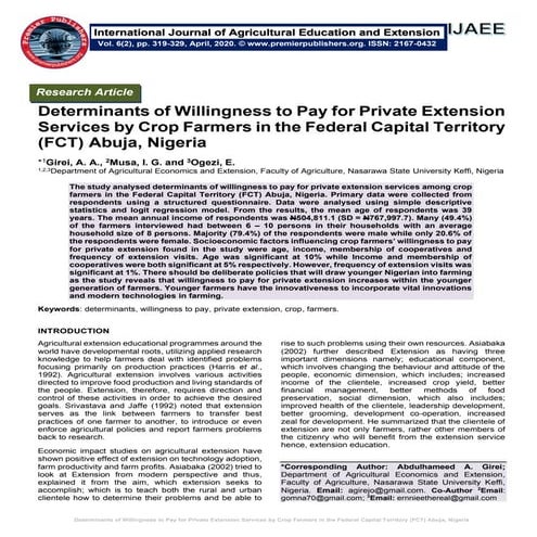 Determinants of Willingness to Pay for Private Extension Services by ...