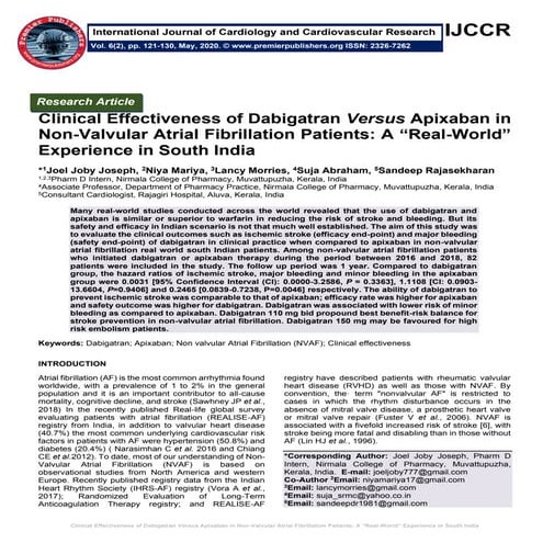 Clinical Effectiveness of Dabigatran Versus Apixaban in Non-Valvular ...