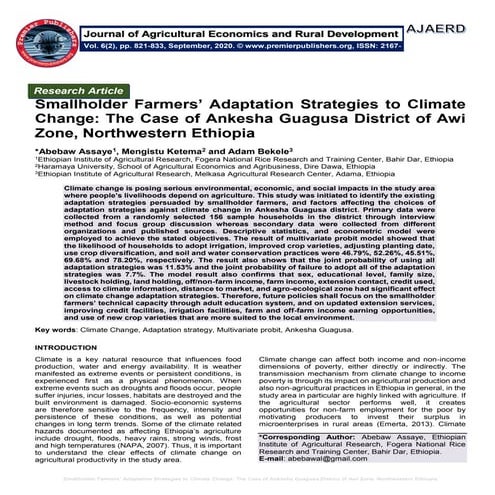 Smallholder Farmers’ Adaptation Strategies to Climate Change: The Case of Ankesha Guagusa ...