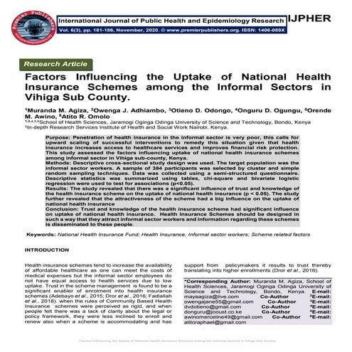 Factors Influencing the Uptake of National Health Insurance Schemes among the Informal Sectors ...