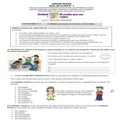 Guía de Clase de Estudios Sociales / Tercer Grado 2021 | PDF | Education