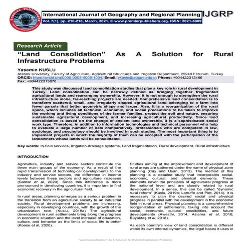“Land Consolidation” As A Solution for Rural Infrastructure Problems | PDF