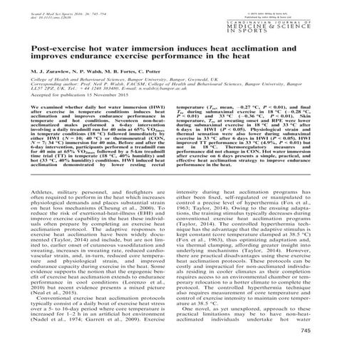 Post-exercise hot water immersion induces heat acclimation and improves ...