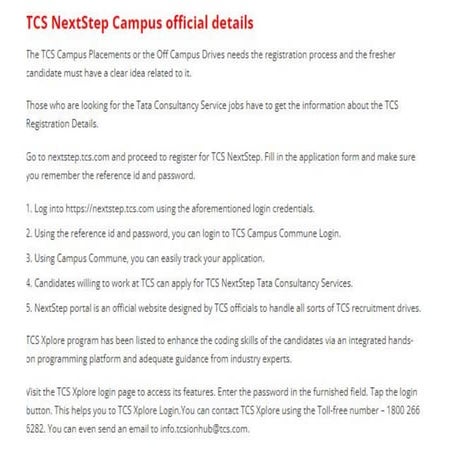 TCS NextStep Registration Login details | PDF