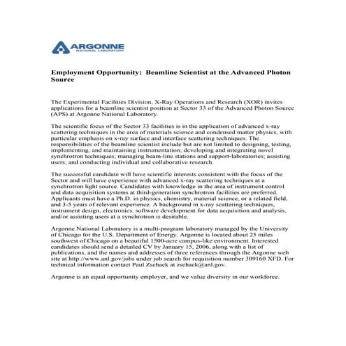 Sample Beamline Scientist Job Description | PDF