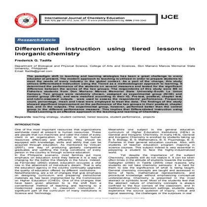 Differentiated instruction using tiered lessons in inorganic chemistry ...